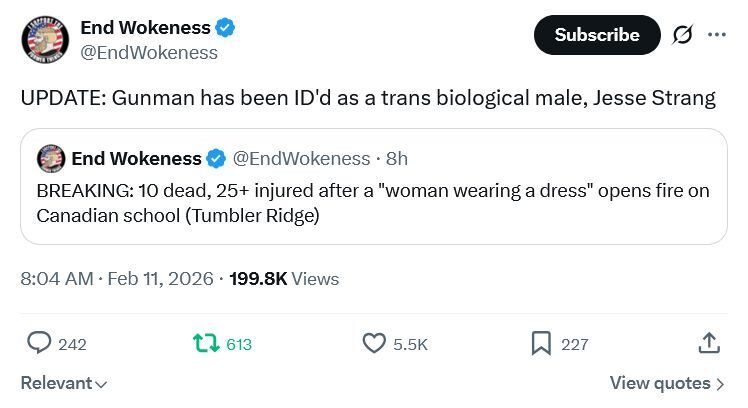 Breaking: Jesse Strang, Trans Biological Male, ID’d as Tumbler Ridge ...